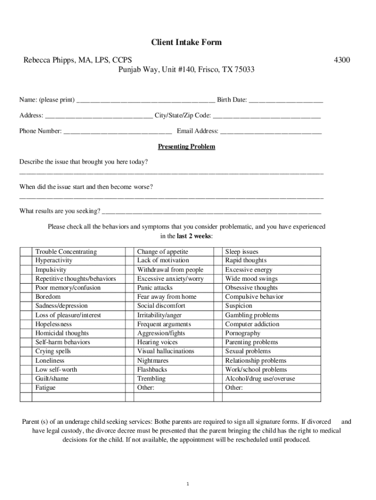 Fillable Online Client Intake Form Fax Email Print - pdfFiller