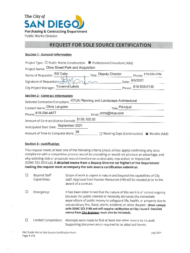 Fillable Online Sole Source Agreement With Ktua Planning and Landscape ...