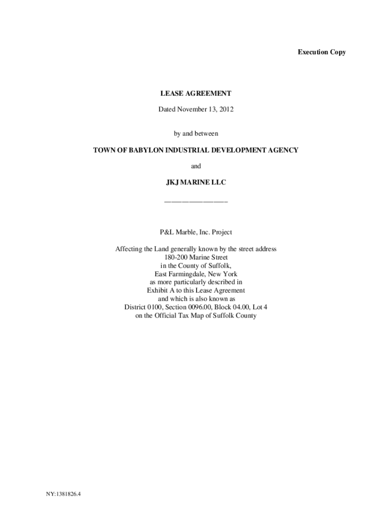 Fillable Online Lease Agreement Between Town of Babylon Industrial ...