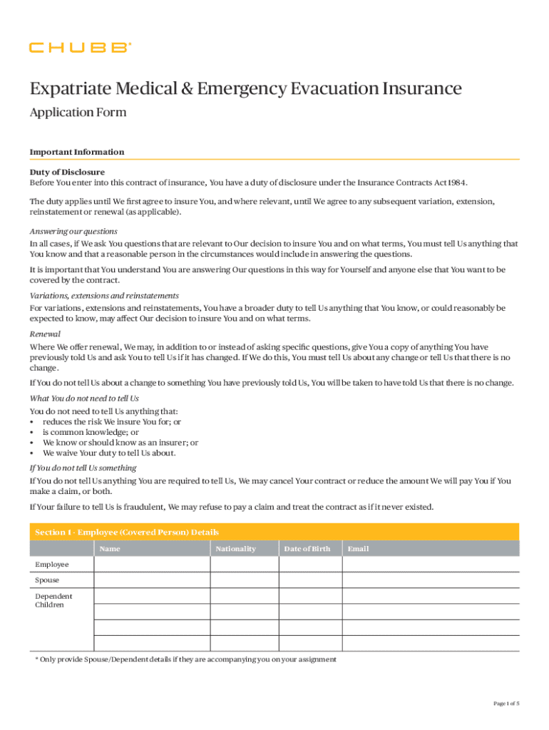 Fillable Online Expatriate Medical & Emergency Evacuation Insurance ...