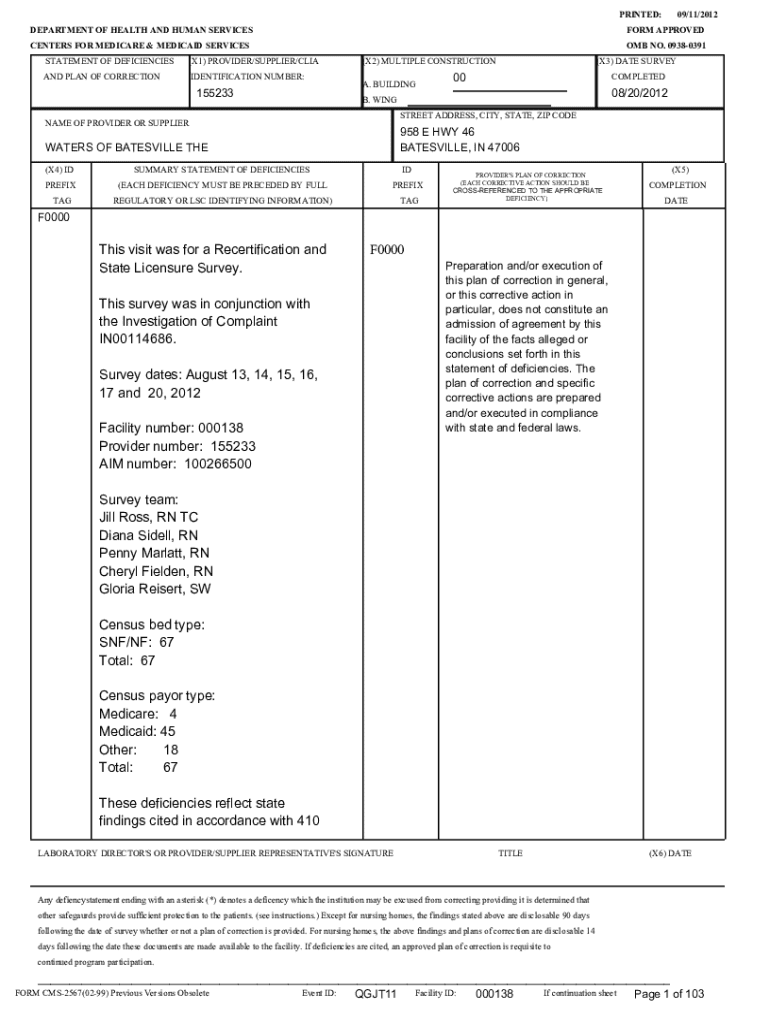 Fillable Online Statement of Deficiencies - Centers for Medicare ...