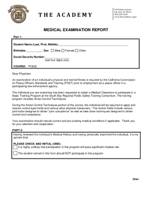 Fillable Online Medical Examination Report for Peace Officer Training ...