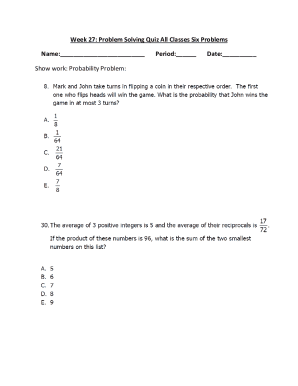 Fillable Online Week 27: Problem Solving Quiz - All Classes Fax Email ...
