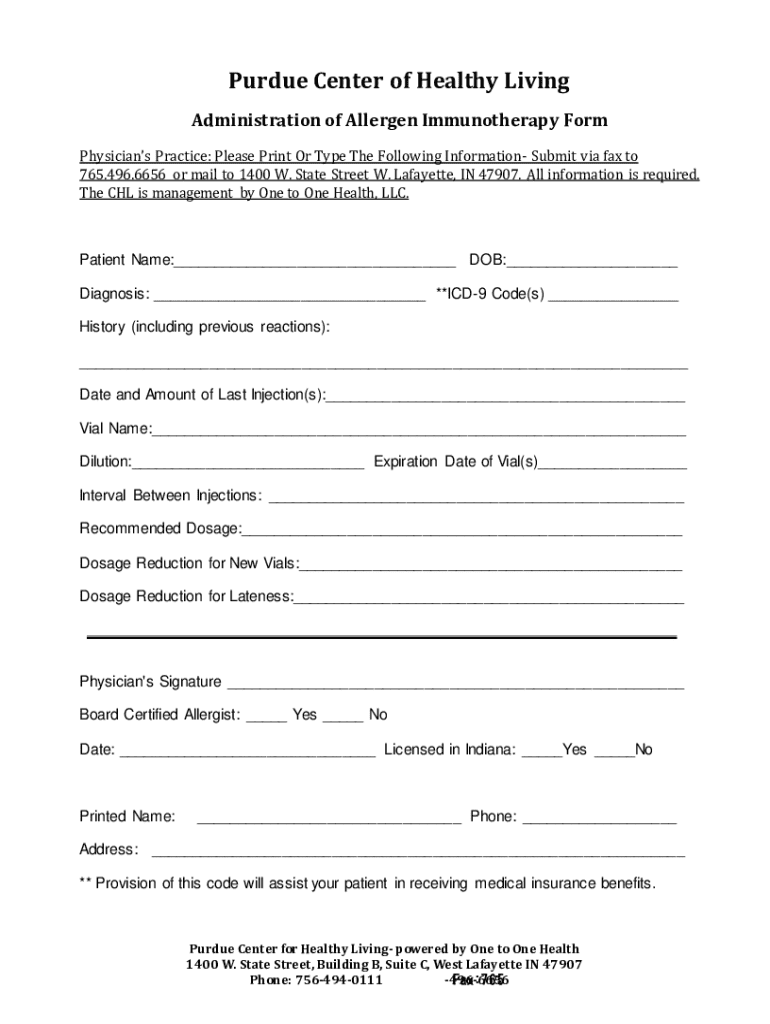 Fillable Online Allergen Immunotherapy Administration Fax Email Print - pdfFiller