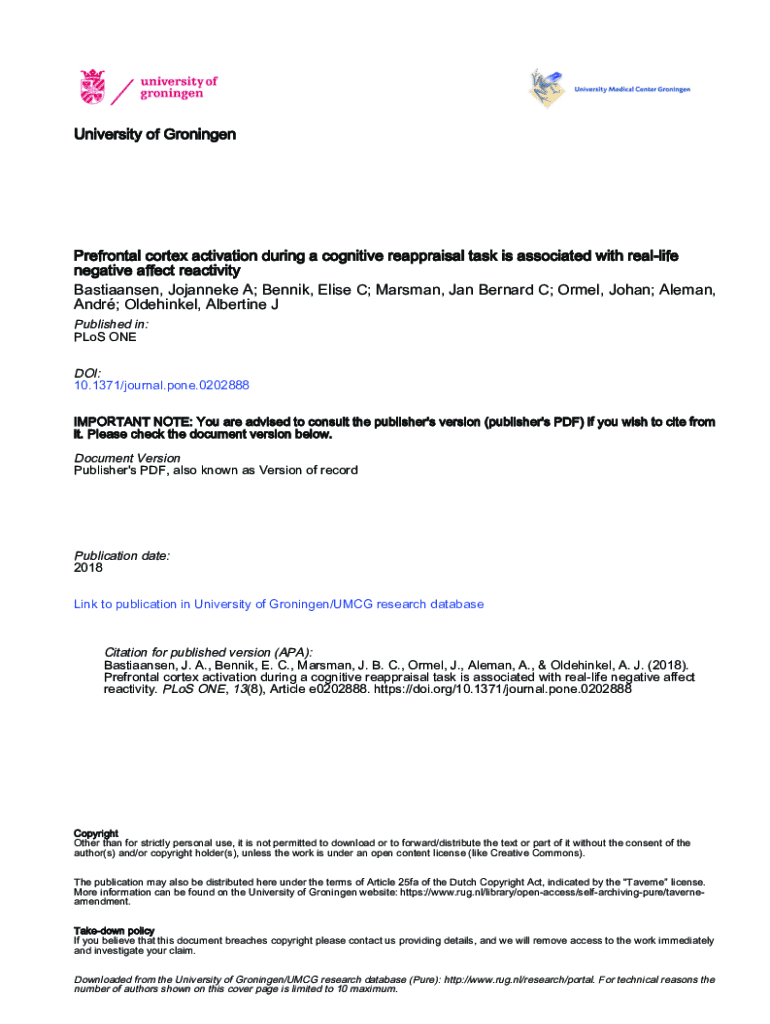 Fillable Online Prefrontal cortex activation during a cognitive reappraisal ... Fax Email Print ...