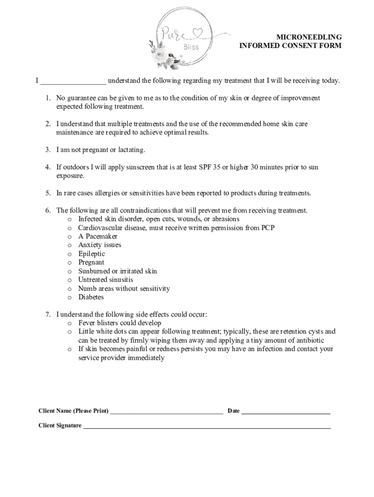 Fillable Online Microneedling Informed Consent and Post-procedure ...