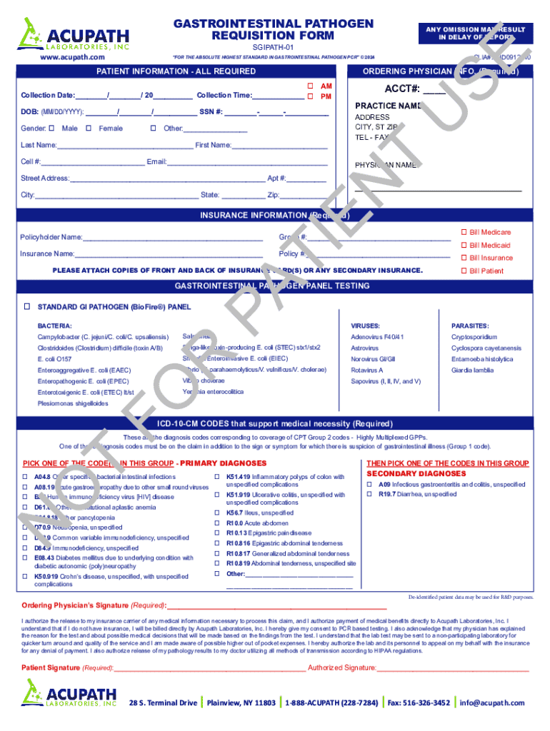 Fillable Online Gastrointestinal Pathogen Requisition Form Fax Email ...