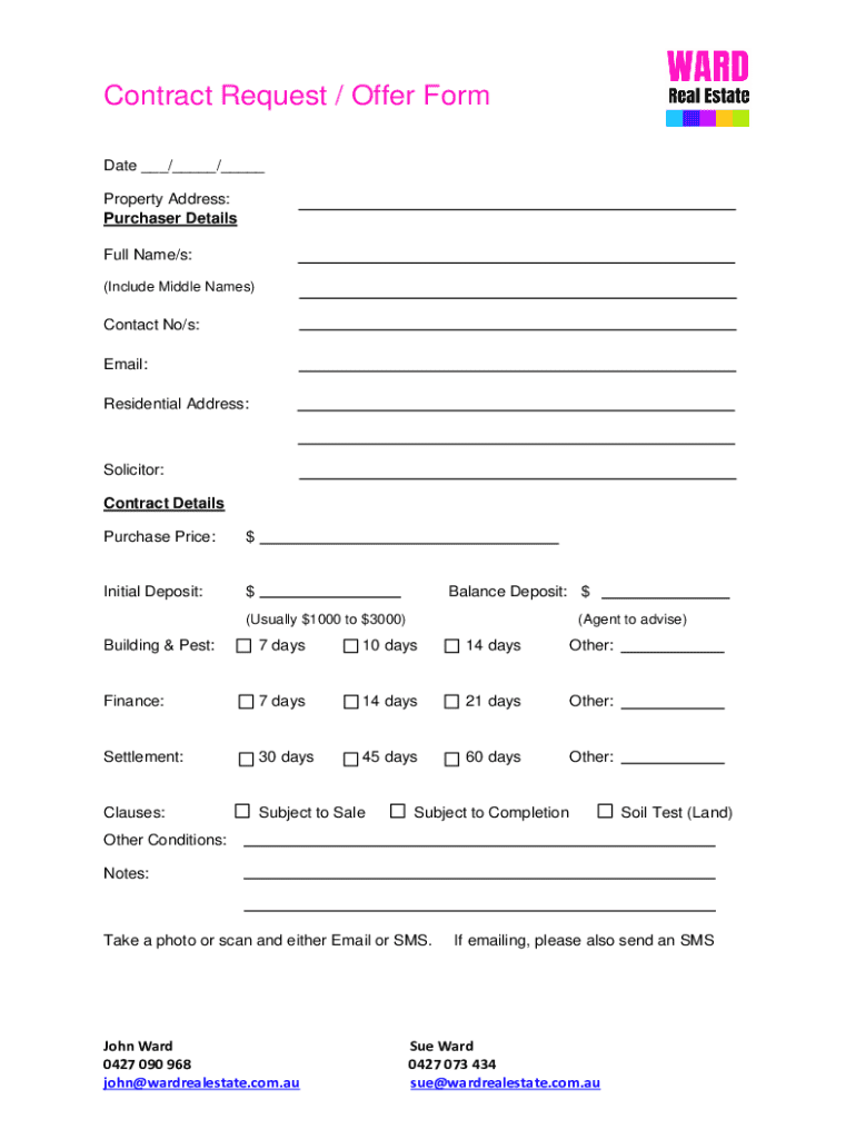 Fillable Online Contract Request and Offer Form for Property Purchases ...