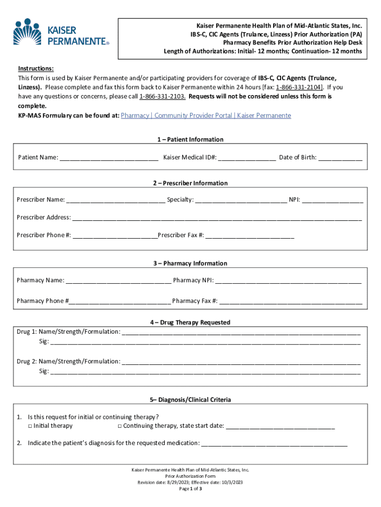Fillable Online Prior Authorization for Ibs-c, Cic Agents Fax Email ...