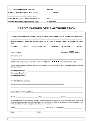 Credit Cardholder's Authorization Doc Template | pdfFiller