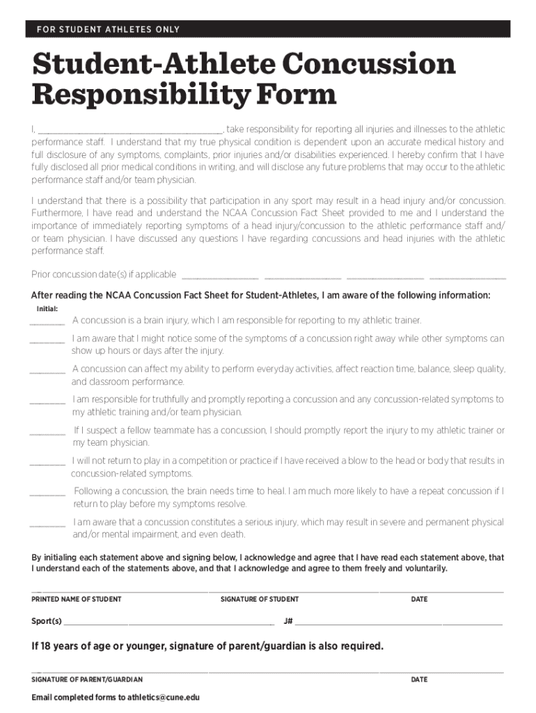 Fillable Online Student-athlete Concussion Responsibility Fax Email Print - pdfFiller