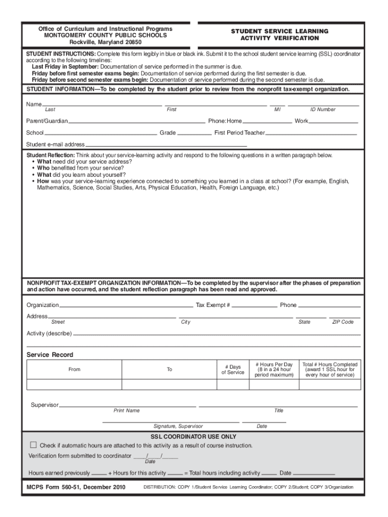 Fillable Online Student Service Learning Activity Verification Form Fax ...
