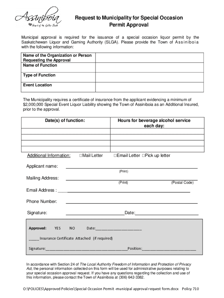 Fillable Online Request for Special Occasion Permit Approval Fax Email Print - pdfFiller
