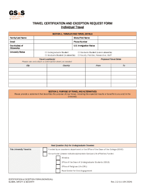 Fillable Online Travel Certification and Exception Request Fax Email Print - pdfFiller