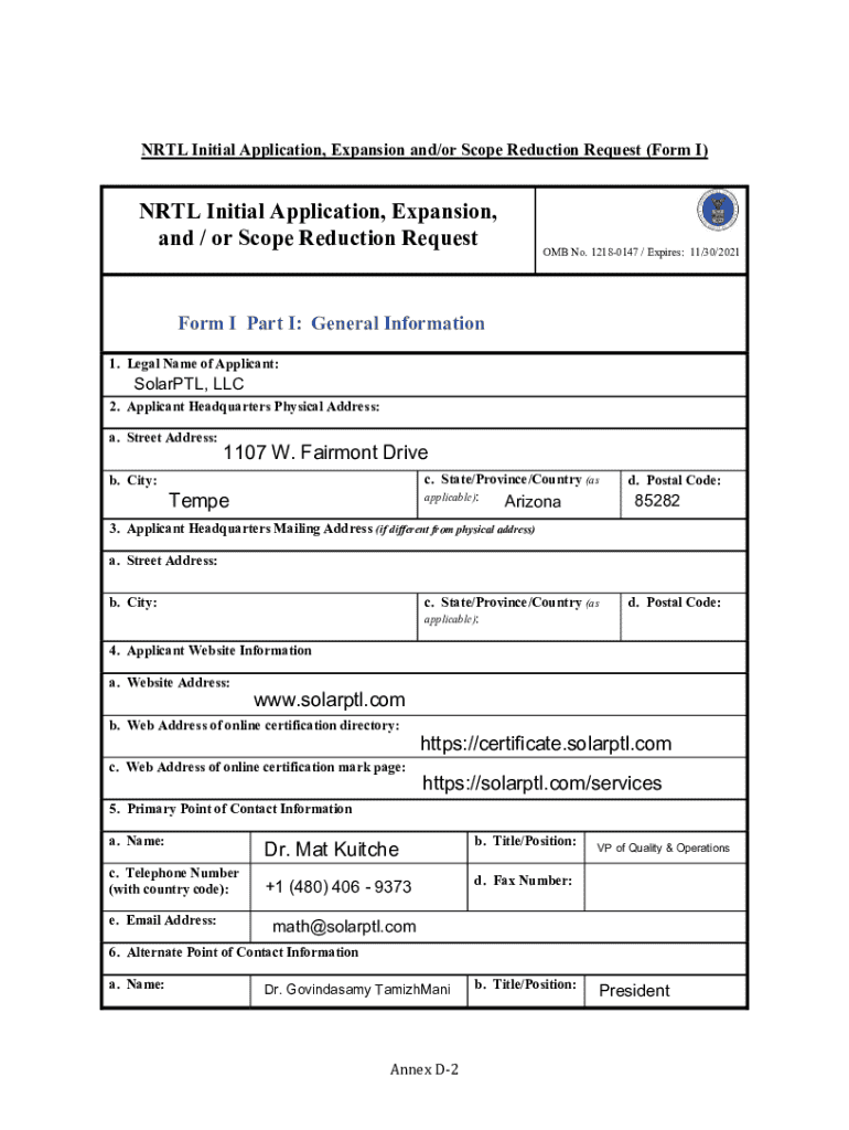 Fillable Online Nrtl Initial Application, Expansion, and / or Scope ...