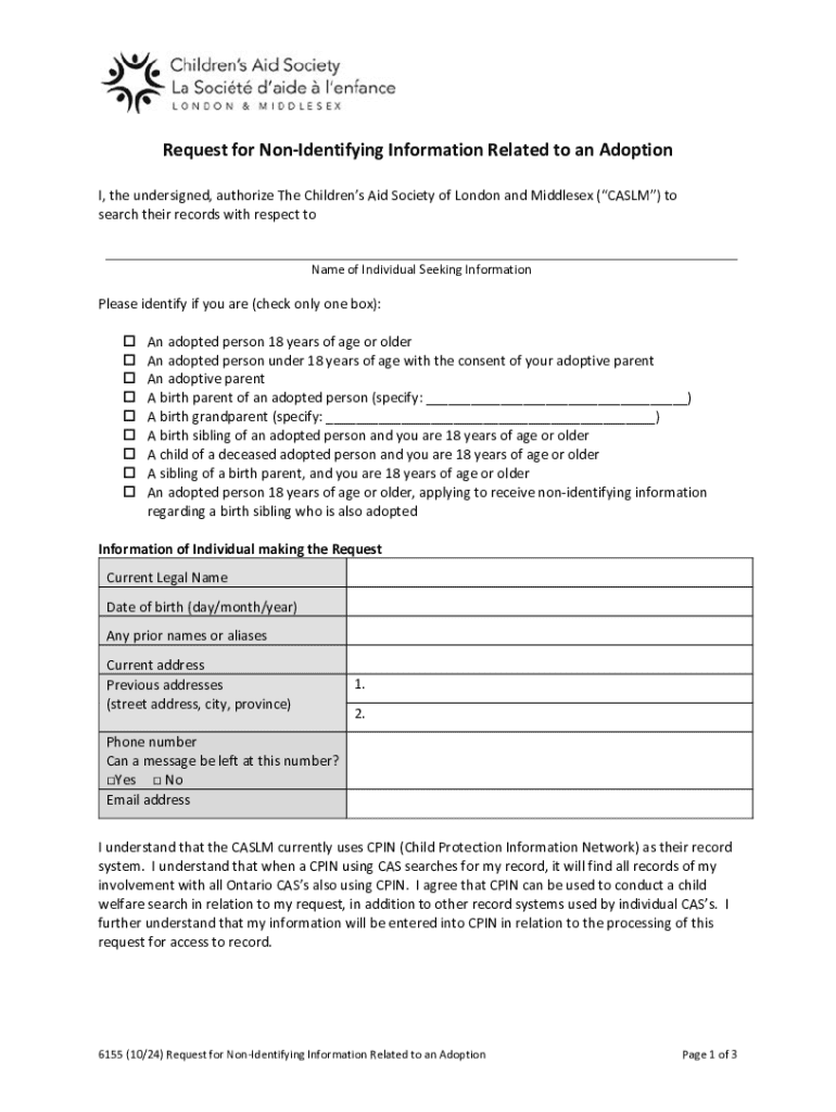 Fillable Online Request for Non-Identifying Information Related to an ...