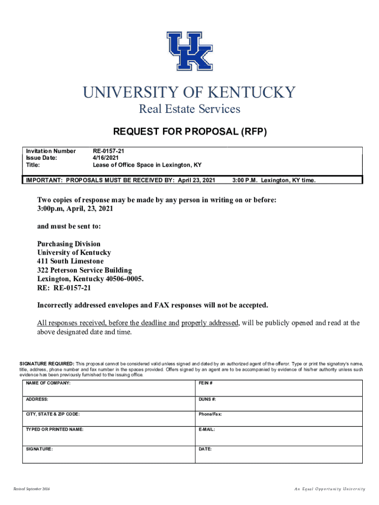 Fillable Online Request for Proposal UK-2563.30-13-25 Proposal Due Date Fax Email Print - pdfFiller