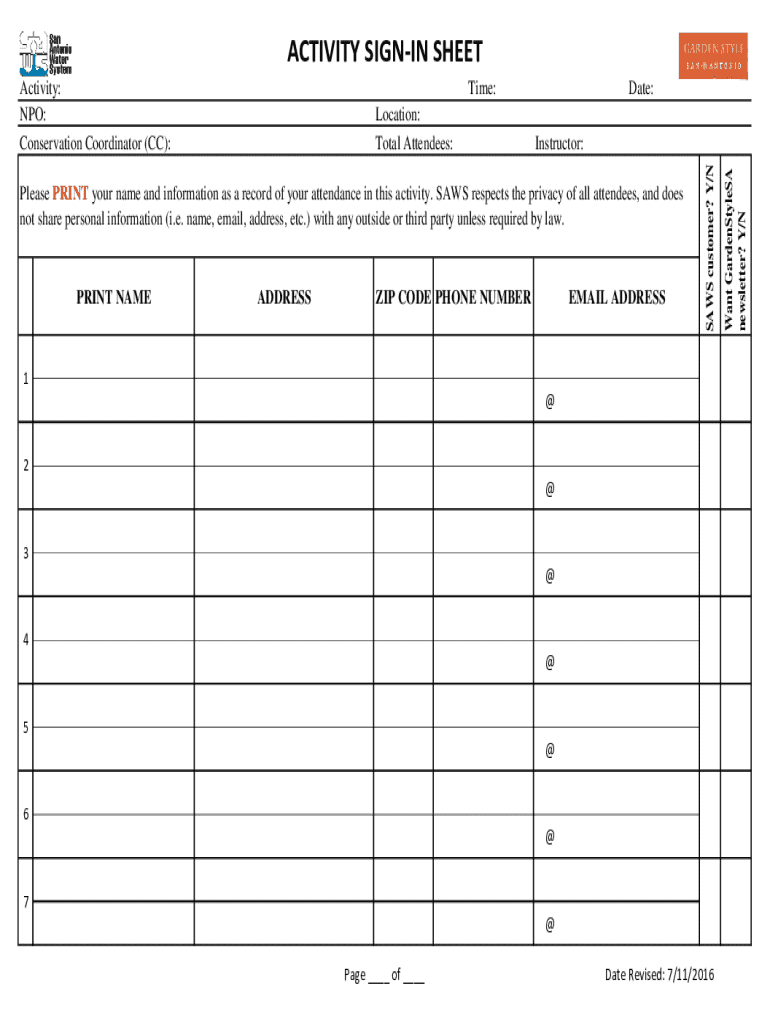 Fillable Online Activity Sign-in Sheet Fax Email Print - pdfFiller