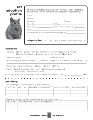 Fillable Online Cat Adoption Application Fax Email Print - pdfFiller