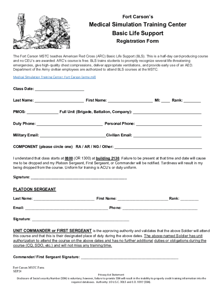 Fillable Online Fort Carson Medical Simulation Training Center - Basic ...