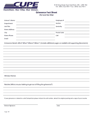 Fillable Online Grievance Fact Sheet for Local Use Fax Email Print ...