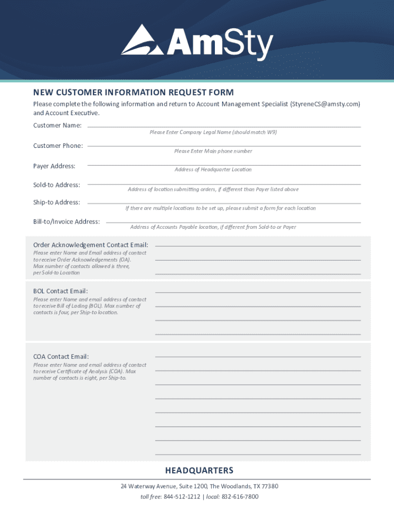 Fillable Online New Customer Information Request Fax Email Print ...