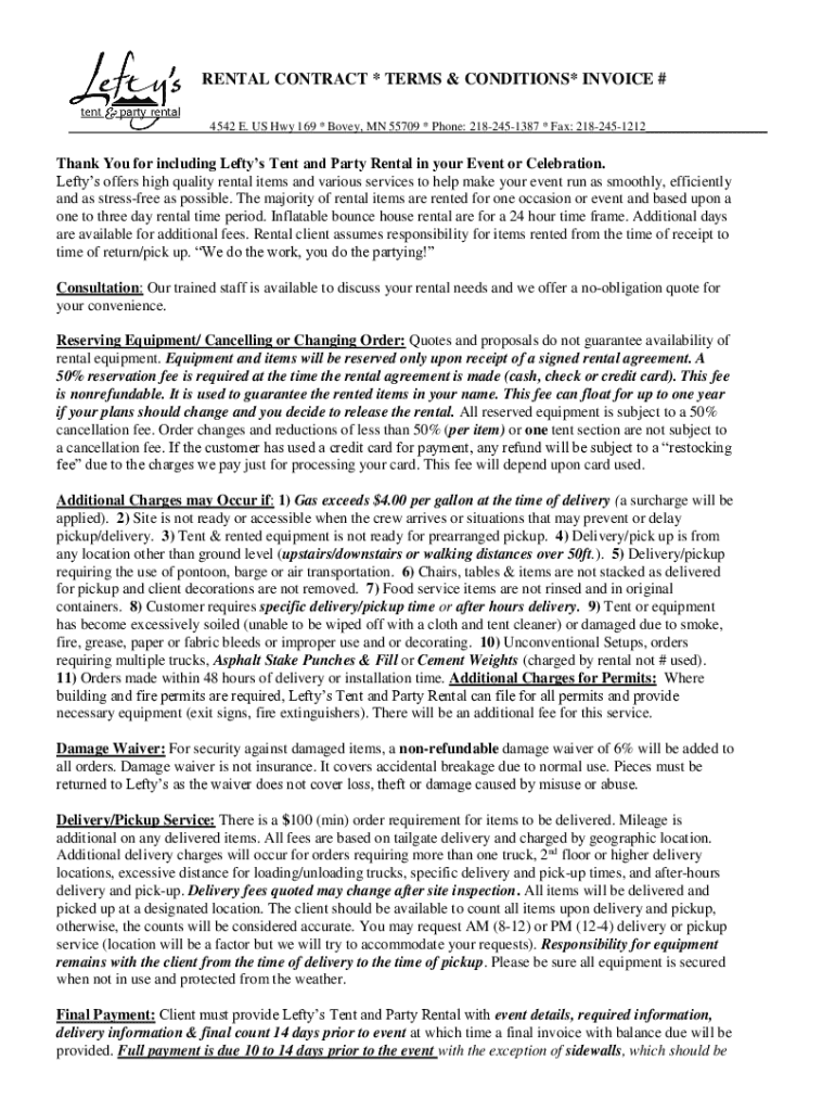 Fillable Online Tent and Party Rental Agreement Fax Email Print - pdfFiller