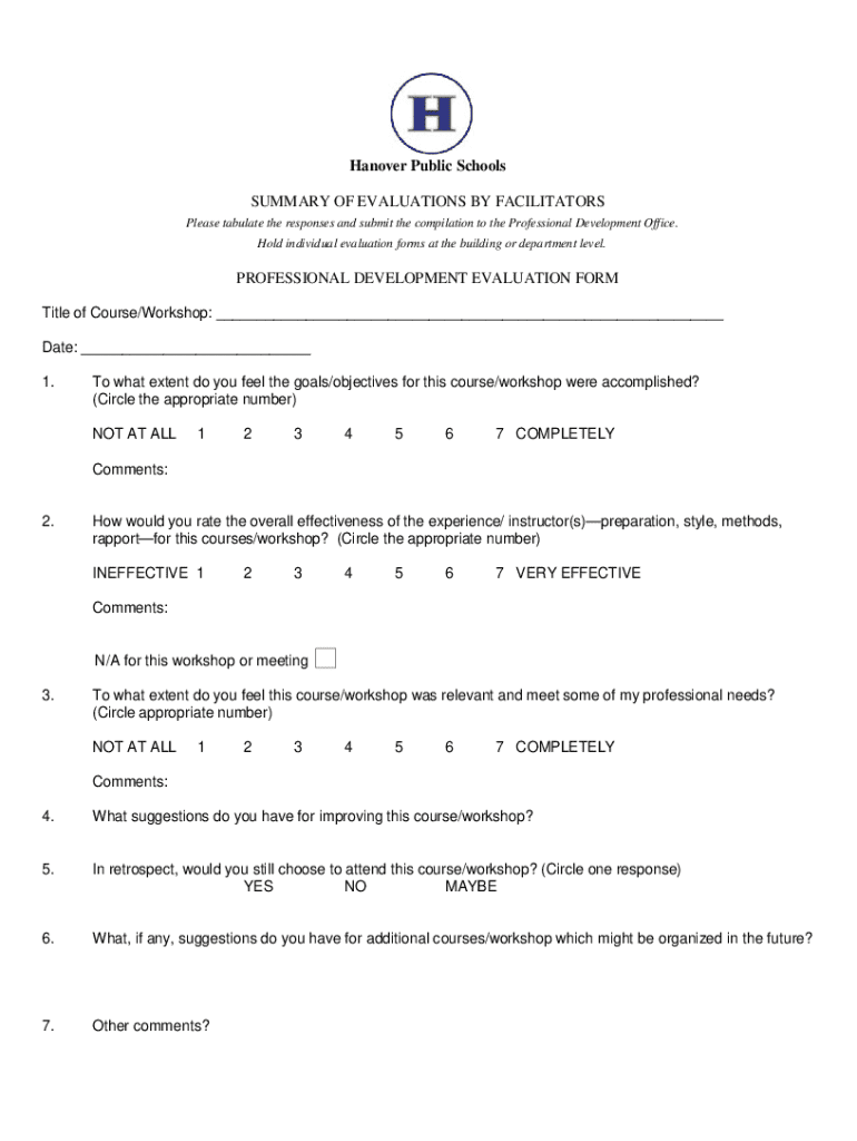 Fillable Online Summary of Evaluations by Facilitators Fax Email Print ...