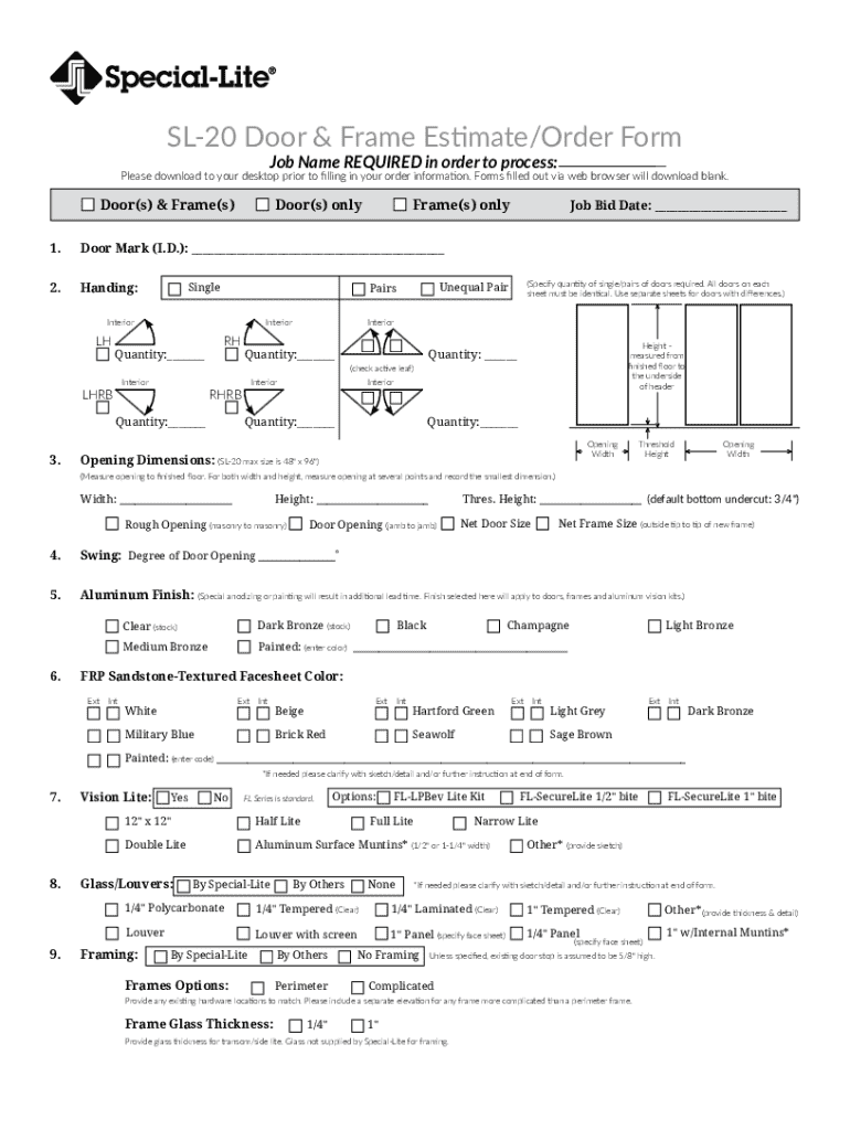 Fillable Online Sl-20 Door & Frame Estimate/order Form Fax Email Print ...