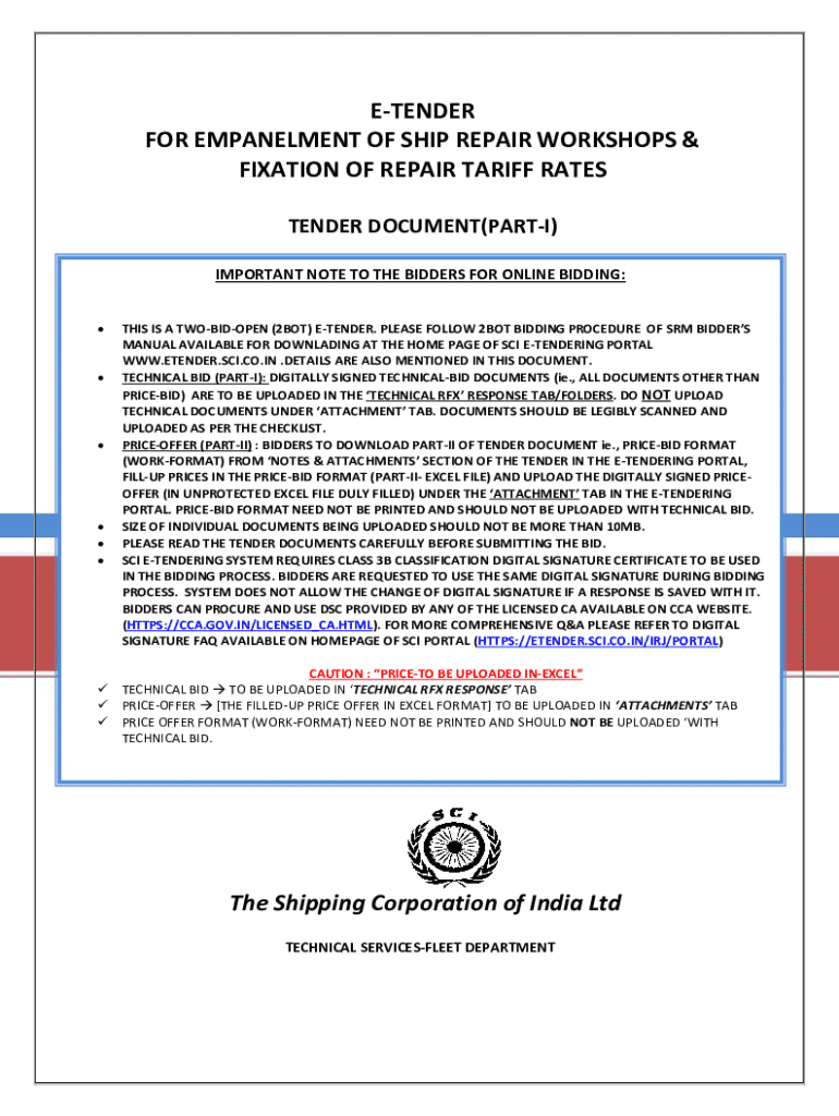 Fillable Online E-tender for Empanelment of Ship Repair Workshops ...