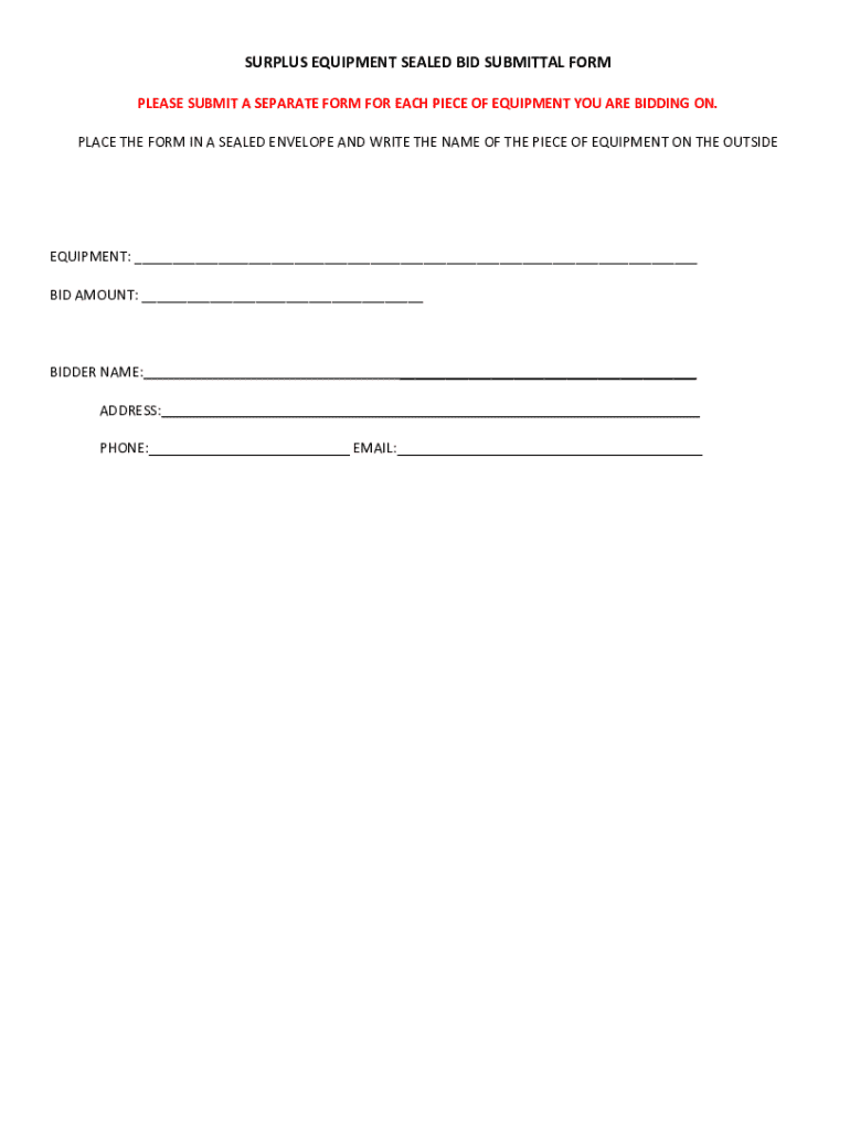 Fillable Online Surplus Equipment Sealed Bid Submission Fax Email Print - pdfFiller