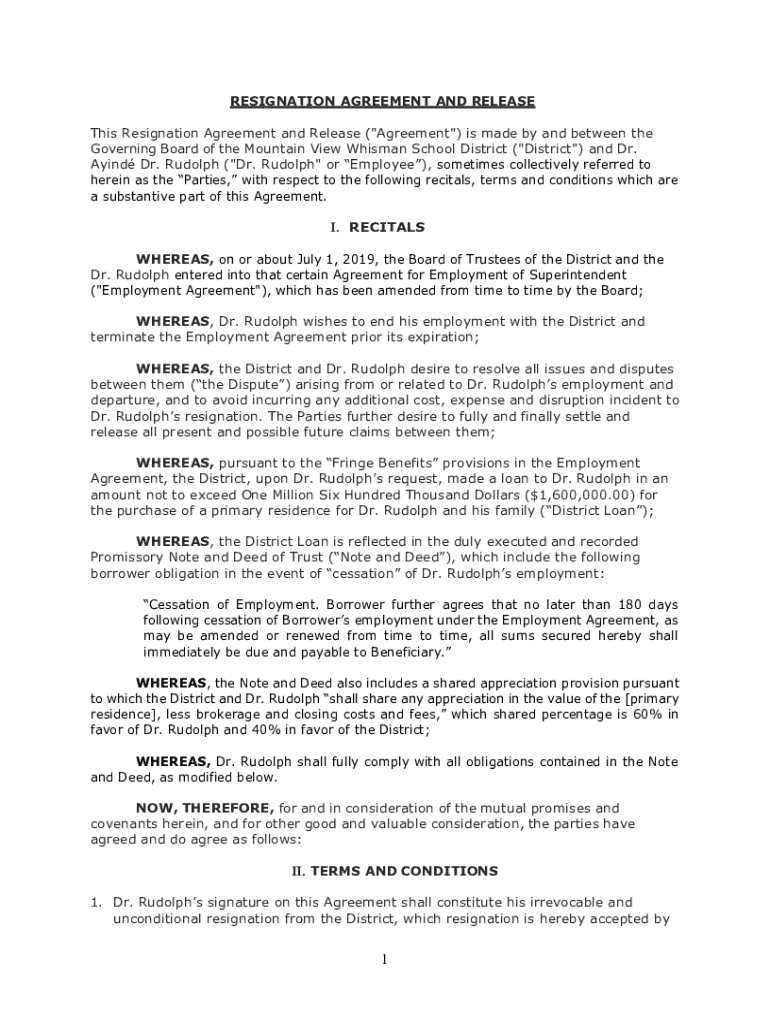 Fillable Online Resignation Agreement and Release With Dr. Ayindé ...