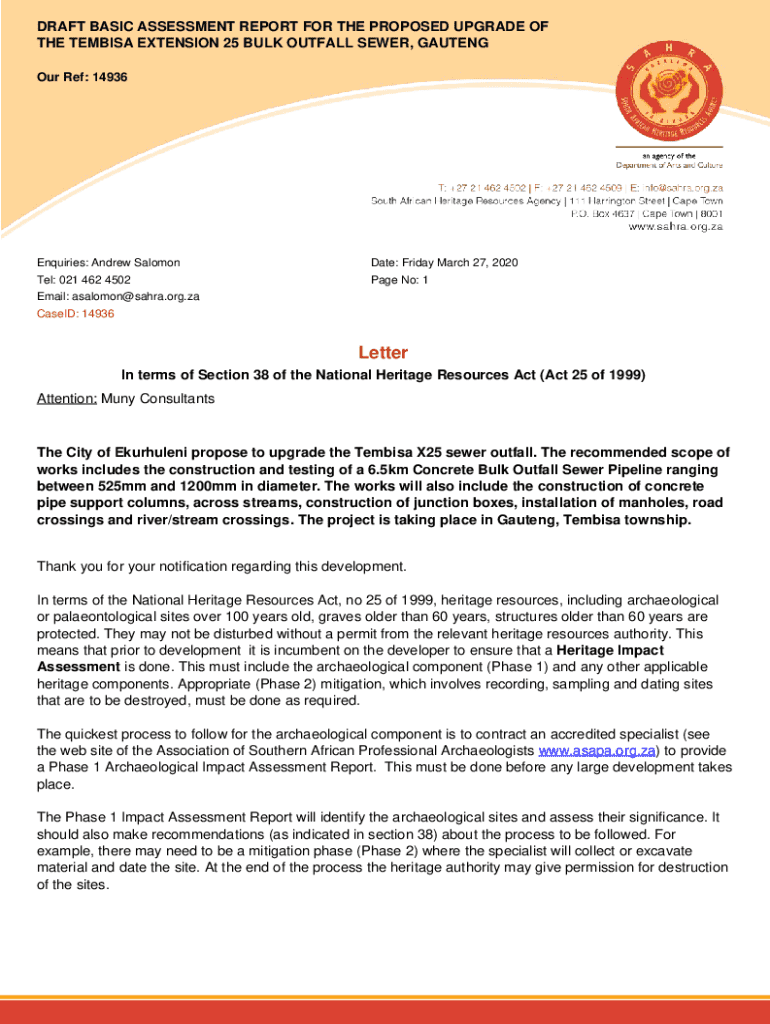 Fillable Online Draft Basic Assessment Report for the Proposed Upgrade ...