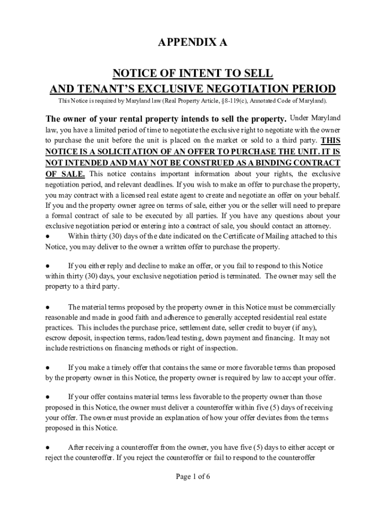 Fillable Online Notice of Intent to Sell and Tenant’s Exclusive ...