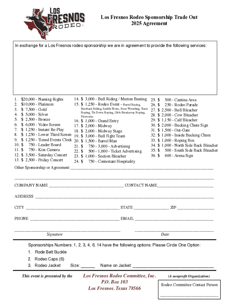 Fillable Online 2025 Los Fresnos Rodeo Sponsorship Agreement Fax Email ...