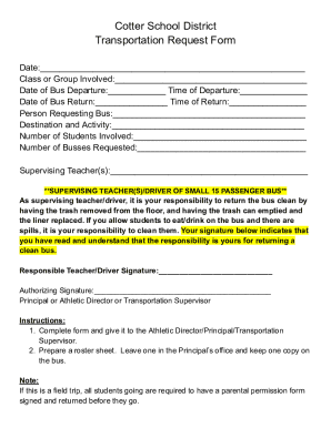 Fillable Online Otter School District Transportation Request Form Fax ...