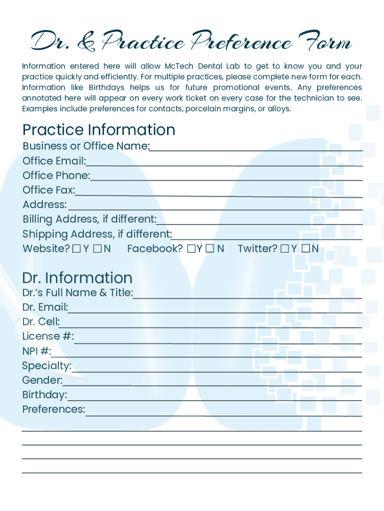 Fillable Online Dr. & Practice Preference Form Fax Email Print - pdfFiller