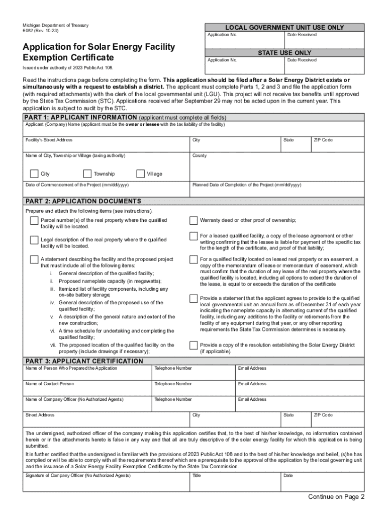 Fillable Online 6052, Application for Solar Energy Facility Exemption ...