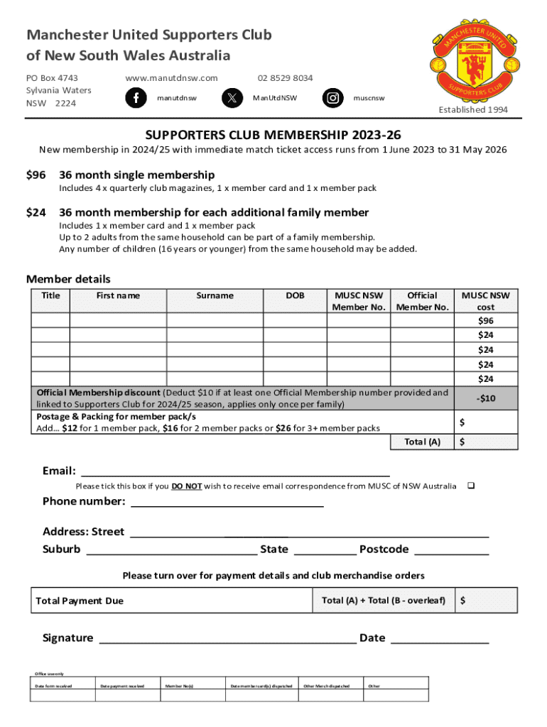 Fillable Online The Official Manchester United Supporters Club of NSW ...