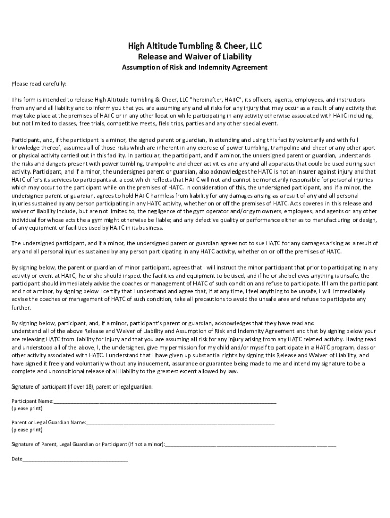 Fillable Online High Altitude Tumbling & Cheer, Llc - Assumption of ...