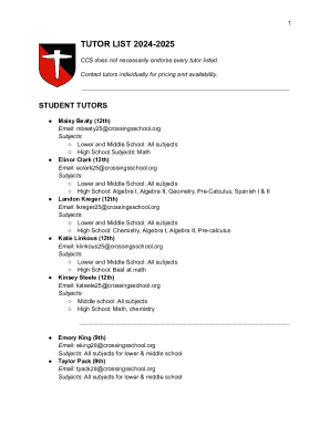 Fillable Online Tutor List for 2024-2025 Academic Year Fax Email Print ...