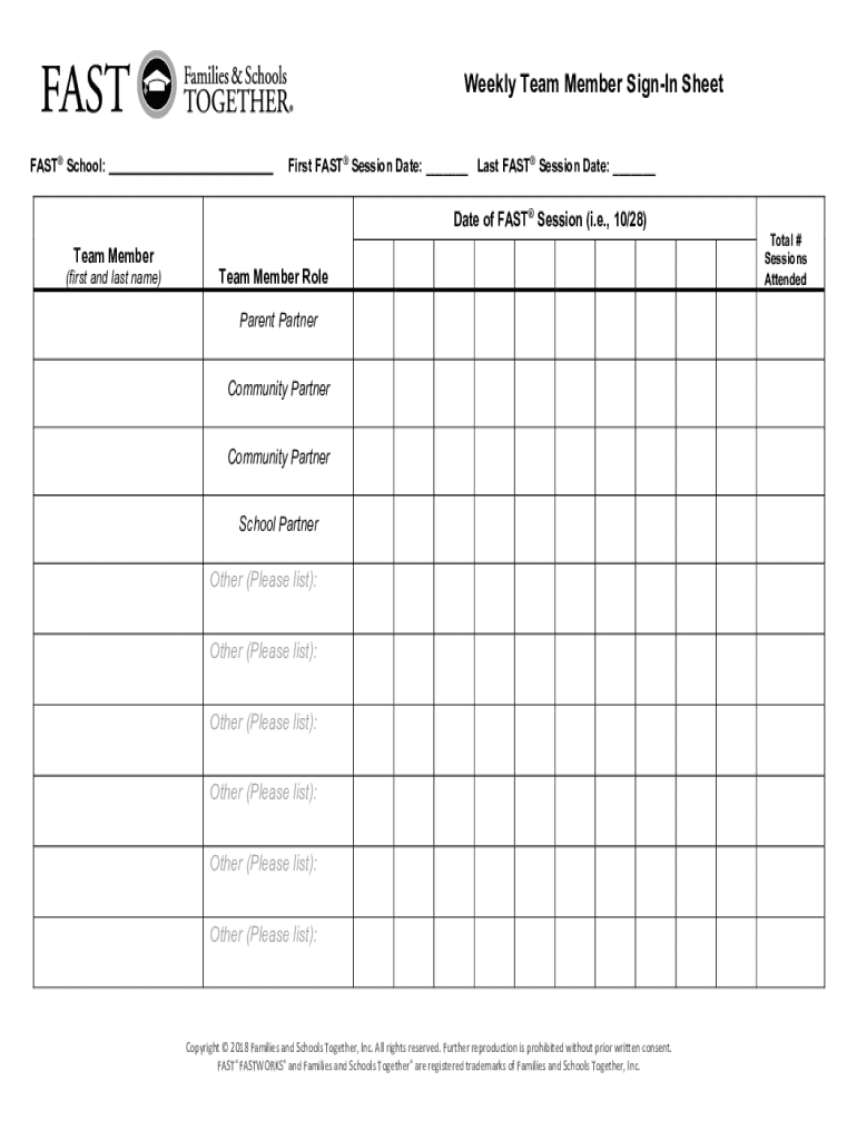 Fillable Online Weekly Team Member Sign-In Sheet.doc Fax Email Print - pdfFiller