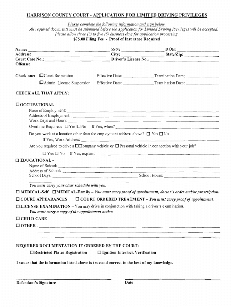 Fillable Online Application for Limited Driving Privileges Information Sheet Fax Email Print ...