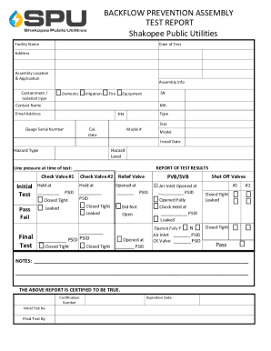 Fillable Online Backflow Prevention Assembly Test Report Fax Email ...