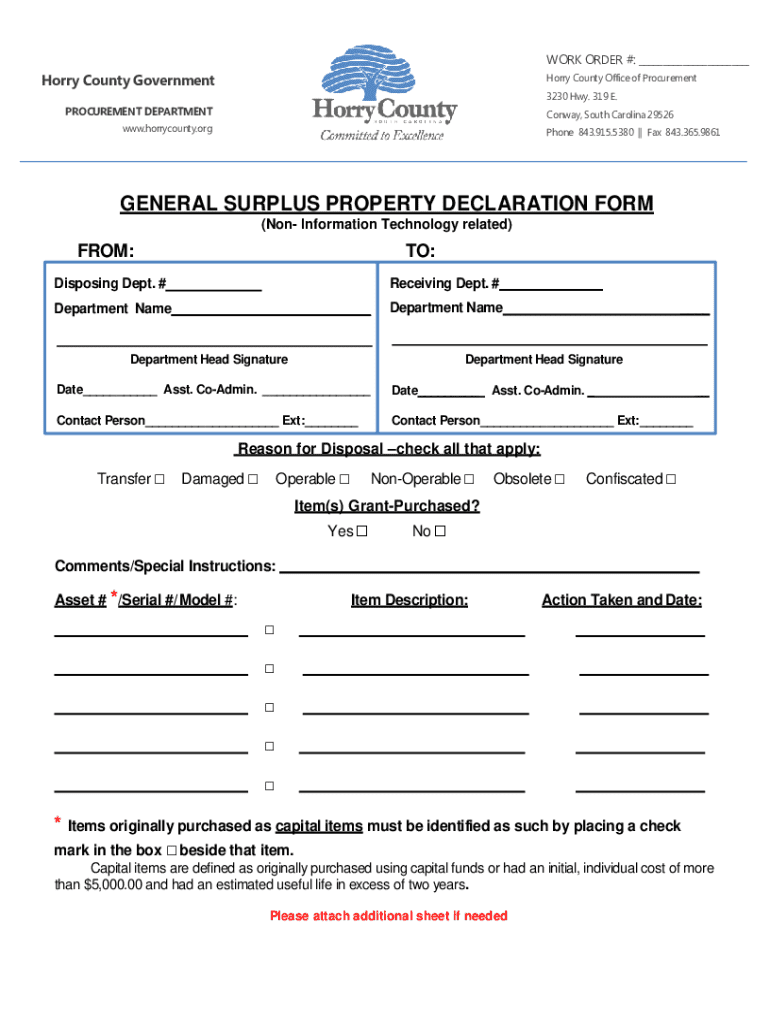 Fillable Online General Surplus Property Declaration Form (non ...
