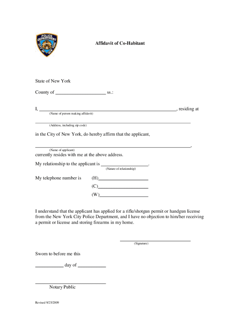 Fillable Online Affidavit of Co-habitant for Firearm Permit Fax Email ...