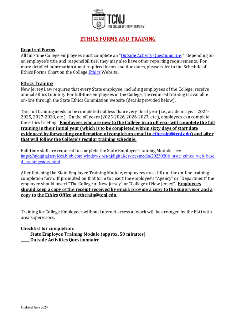 Fillable Online Ethics Training and Required Forms for College ...