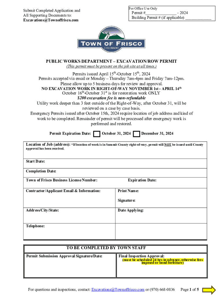 Fillable Online EXCAVATION APPLICATION AND PERMIT Fax Email Print ...