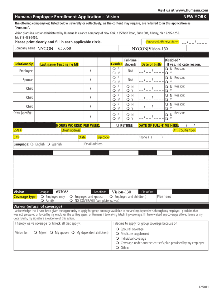 Fillable Online Humana Vision Enrollment Application Fax Email Print ...