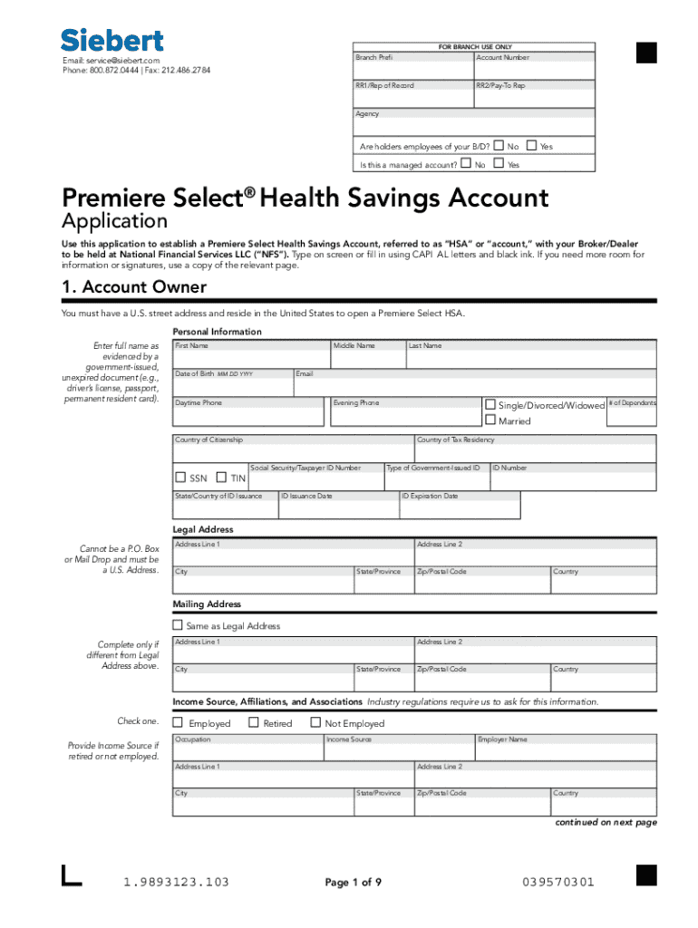 Fillable Online Premiere Select Hsa Application Fax Email Print - pdfFiller